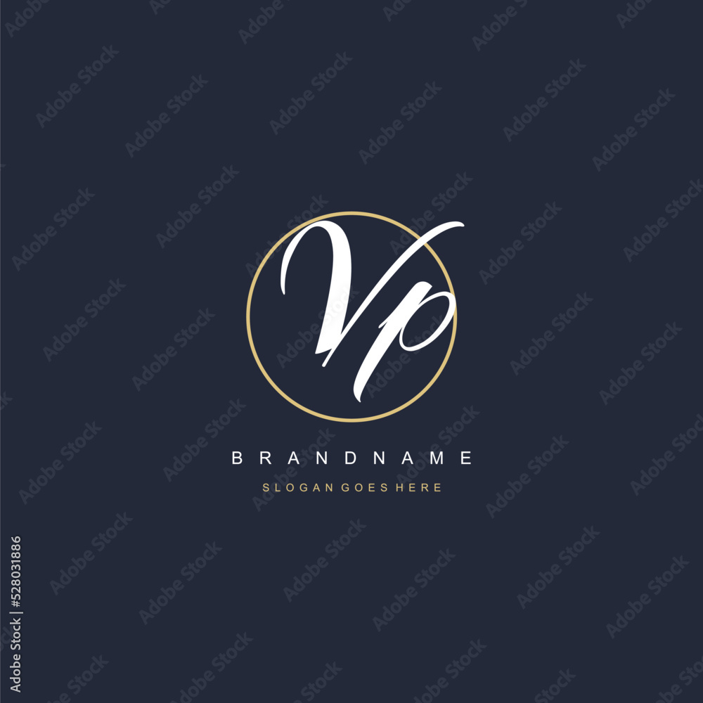 Initial letter VP logo monogram feminine style with circle line design ...
