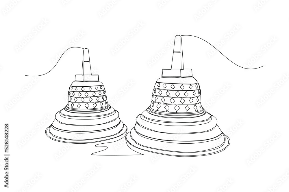 Continuous one line drawing Borobudur Temple in Indonesia. Landmark ...