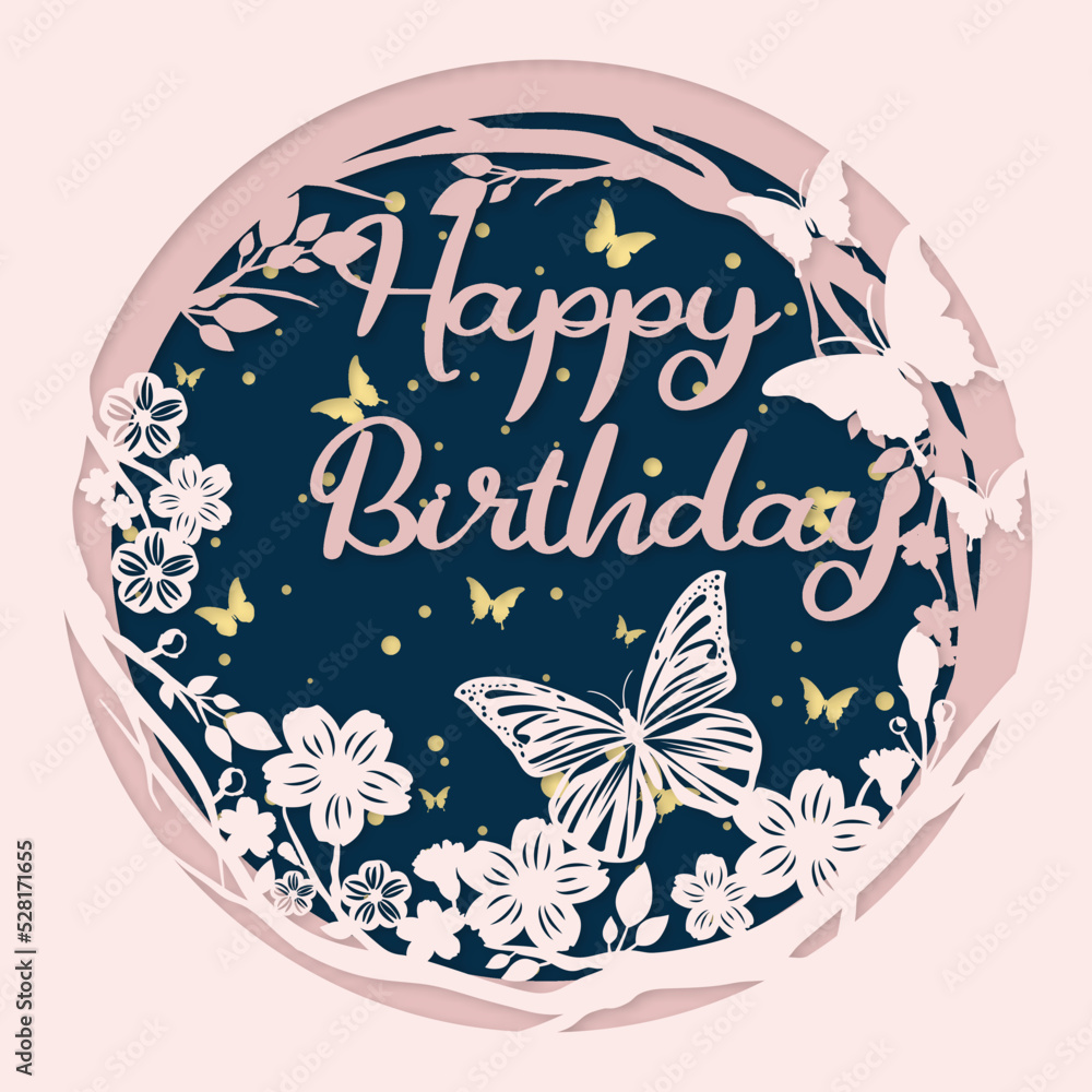 Happy Birthday layered card, paper cut art style, 3D paper craft ...