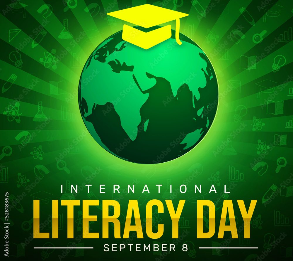 International Literacy Day Abstract background with Glowing sign ...