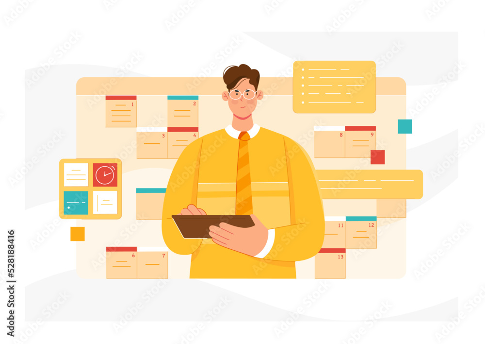 Business project planning vector illustration. Cartoon busy businessman ...