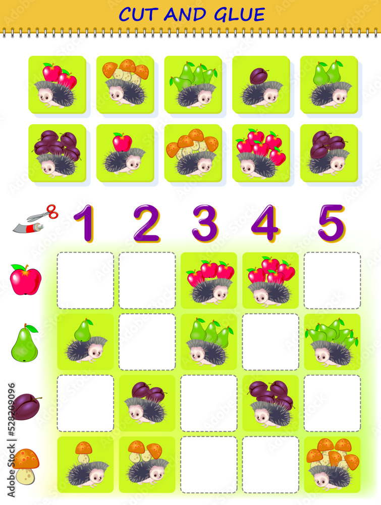 Educational page for little children. Use a scissors to cut and glue ...