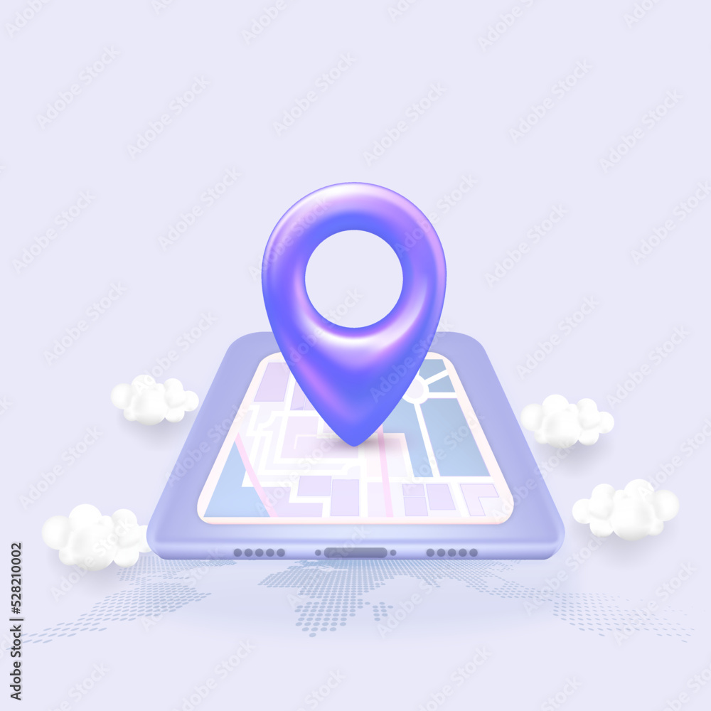 Pin location on mobile map. Checkmark icon. Approvement concept ...