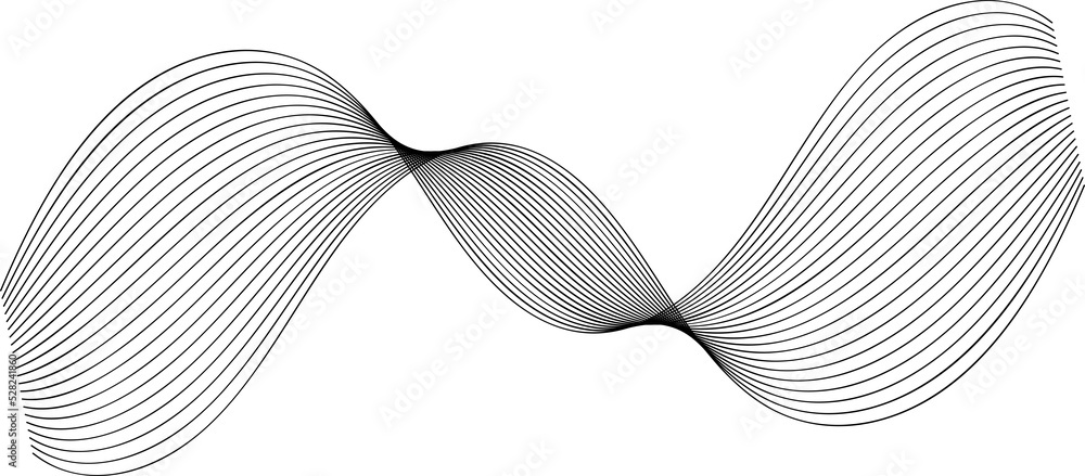 Black abstract wavy curved lines, sound wave texture. Isolated png ...