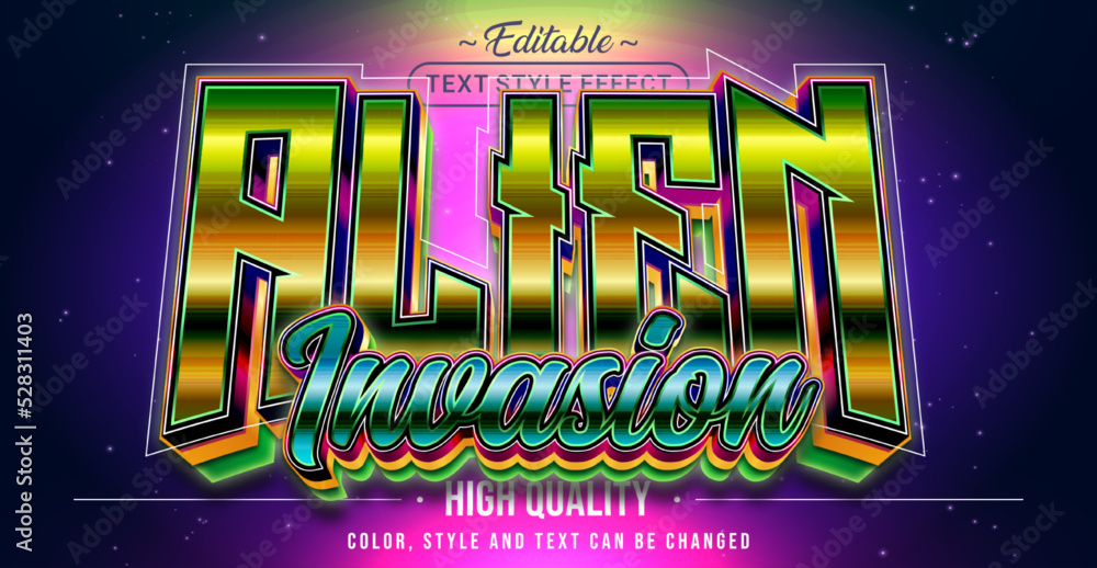 Editable text style effect - Alien Invasion text style theme. Stock ...