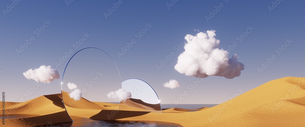 3d render, abstract simple panoramic background. Desert landscape with ...