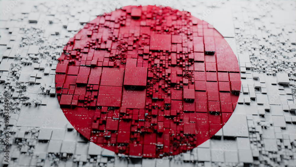 Flag of Japan rendered in a Futuristic 3D style. Japanese Innovation ...