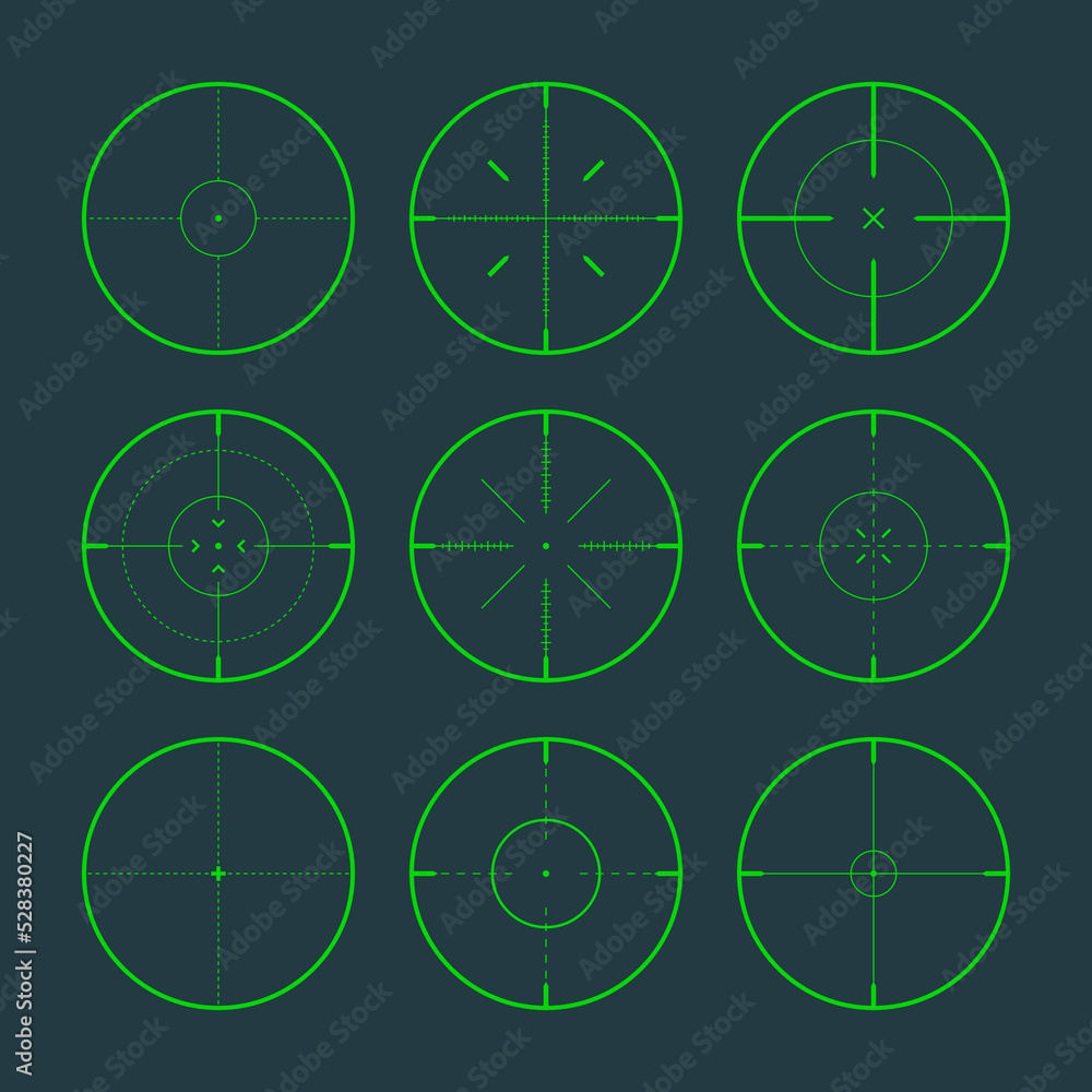 Various sniper rifle night sights, weapon optical scope crosshair ...
