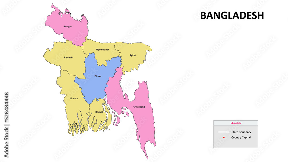 Bangladesh Map. State and district map of Bangladesh. Detailed colorful ...