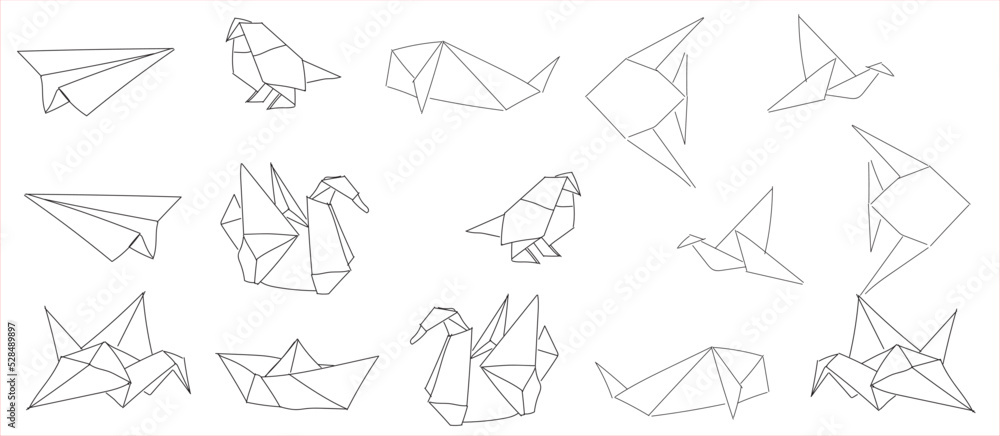 Vector de Stock Origami Birds Sketch vector. Japanese art origami, hand ...