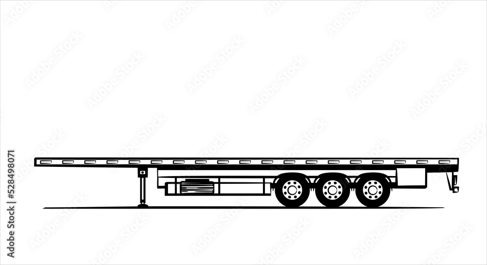 American Flatbed trailer truck abstract silhouette on white background ...