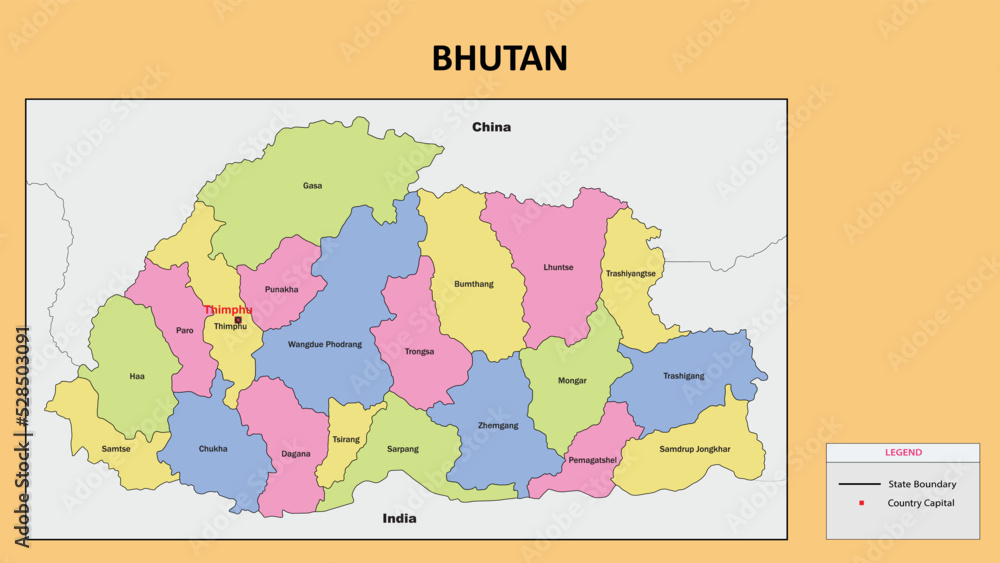 Bhutan Map. State and district map of Bhutan. Political map of Bhutan ...