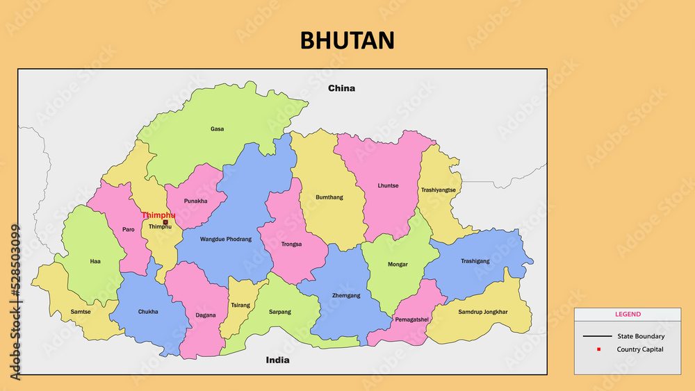 Bhutan Map. State and district map of Bhutan. Political map of Bhutan ...