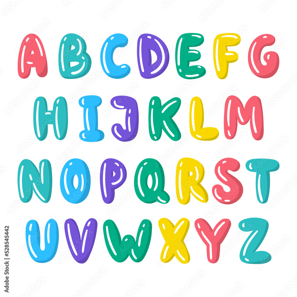 Cartoon Color Cute Baby Alphabet Set Abc Concept Flat Design Style ...