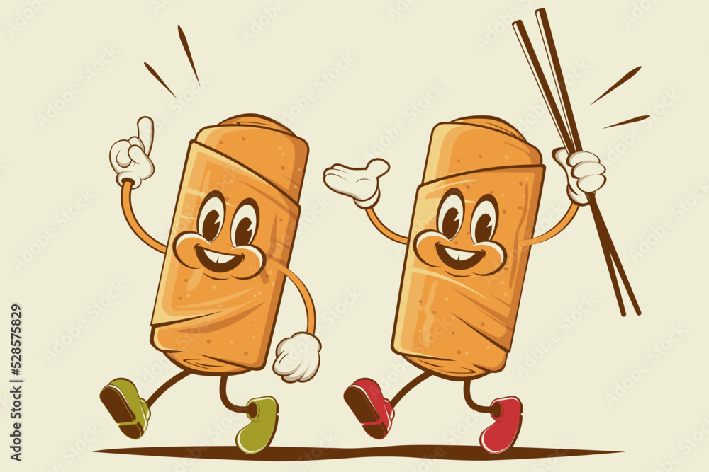 funny illustration of cartoon spring rolls Stock Vector | Adobe Stock