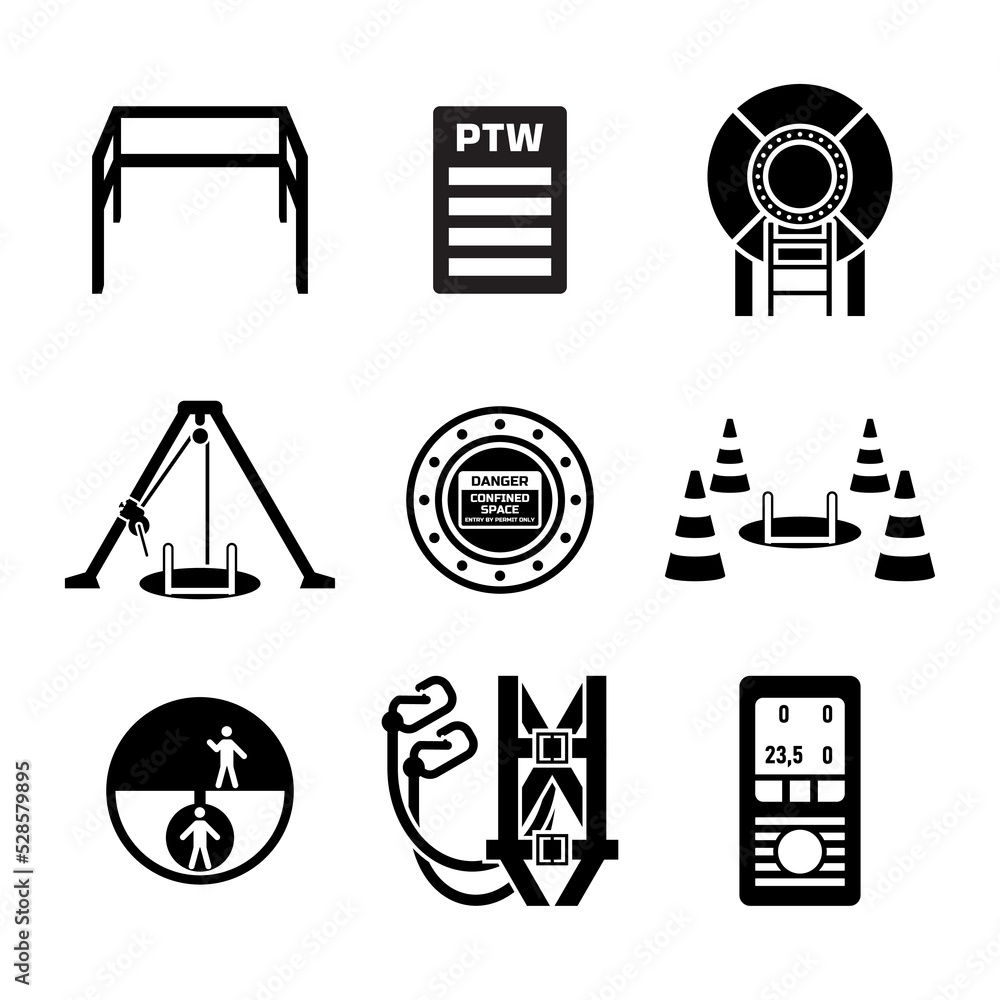 Set of confined space work icon for industrial, construction, and ...