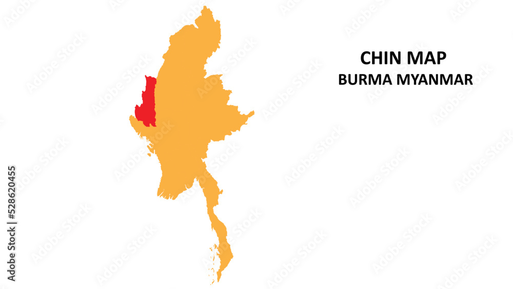 Chin State and regions map highlighted on Burma myanmar map. Stock ...
