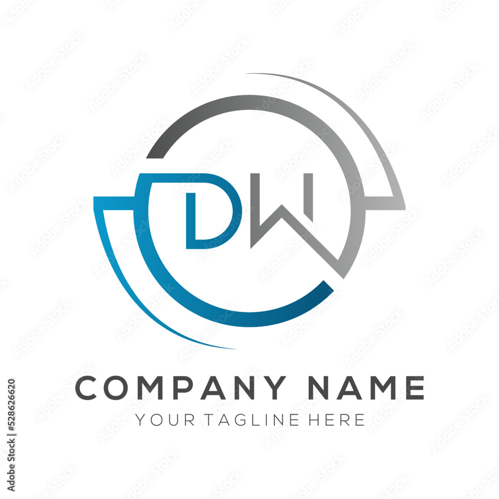 letter DW Logo Design Vector Template. Initial Blue and Silver Letter ...