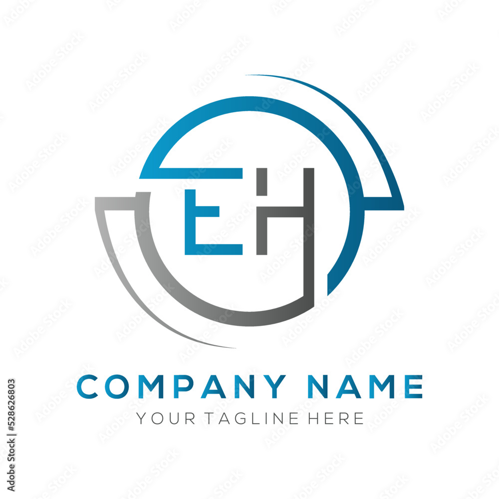 letter EH Logo Design Vector Template. Initial Blue And Silver Letter ...