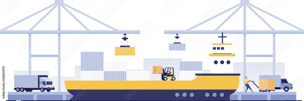 Container Ships, Break Bulk, Ports with cargo ships and containers work ...