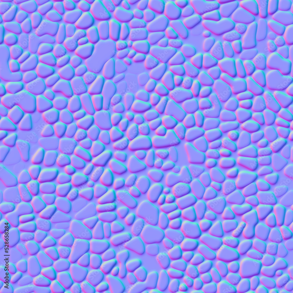 Normal map of seamless floor pattern with round sea pebbles. Bump mapping of tiles for paths ...