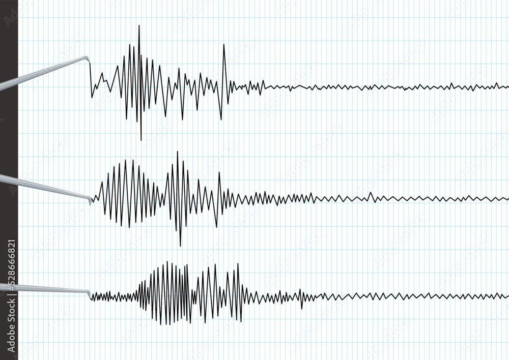 Earthquake seismic waves lines on seismograph graph paper. Vibration ...