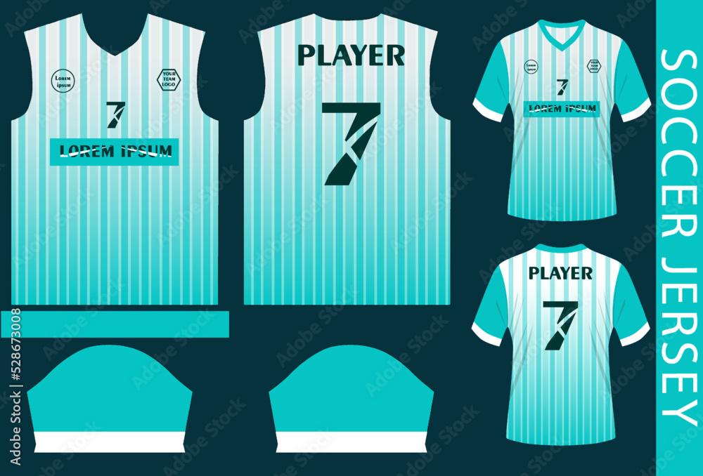 soccer jersey deisgn template with sewing pattern and mockup Stock ...