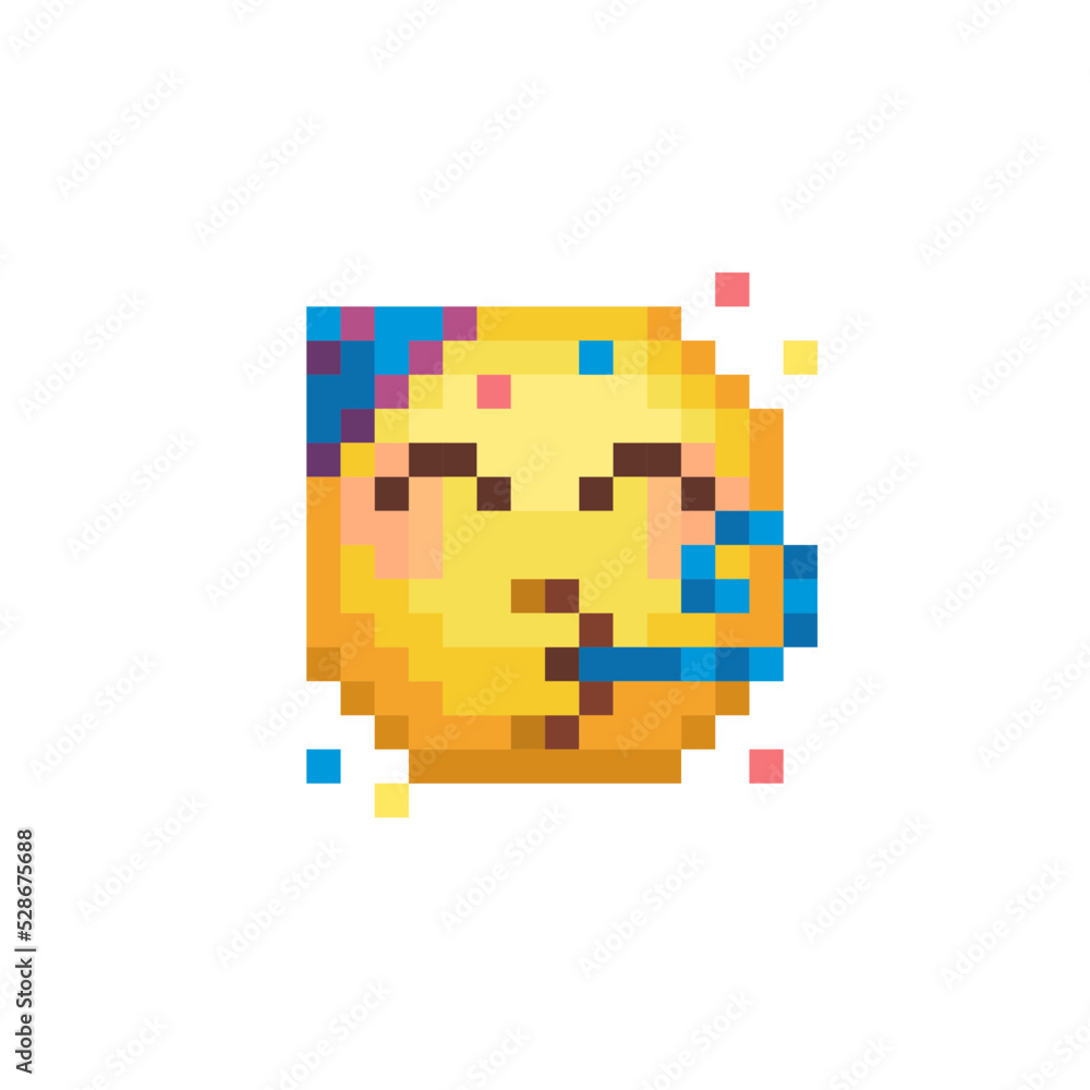 Partying face. Smiling emoticon, emoji, smiley. Pixel art style. Funny ...