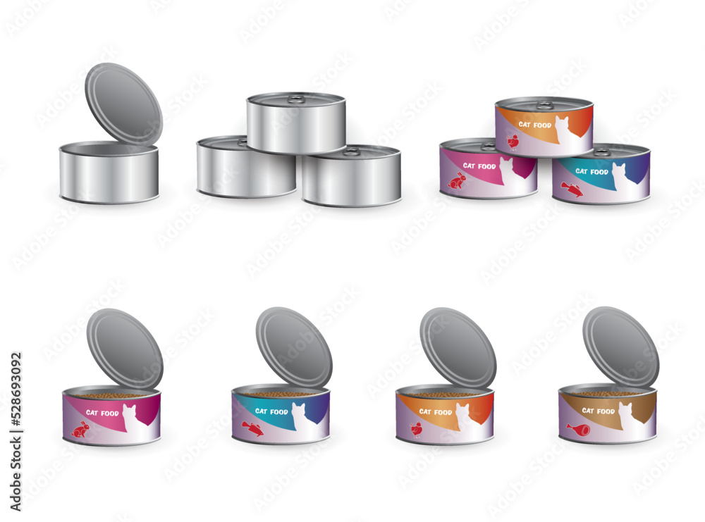 Image vectorielle Stock Metallic aluminum tin cans - can mockups with ...