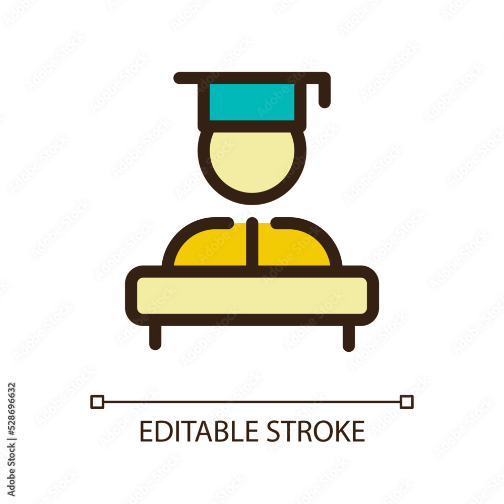 Graduation ceremony pixel perfect RGB color ui icon. Valedictory speech ...