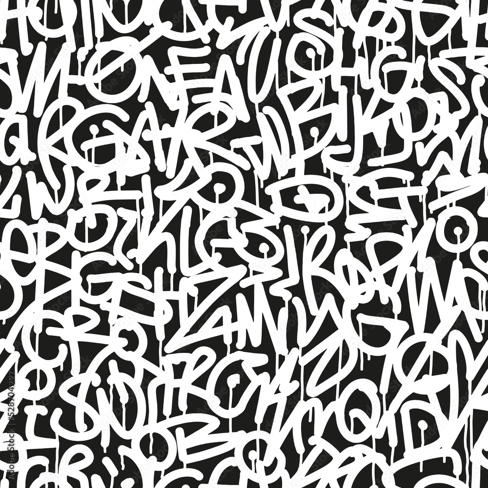 Graffiti seamless pattern with tags, fashion hand drawing texture ...