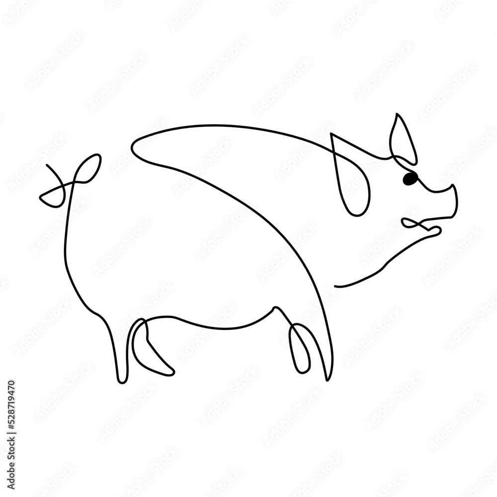 One line drawing of pig, Black and white vector minimalistic hand drawn ...