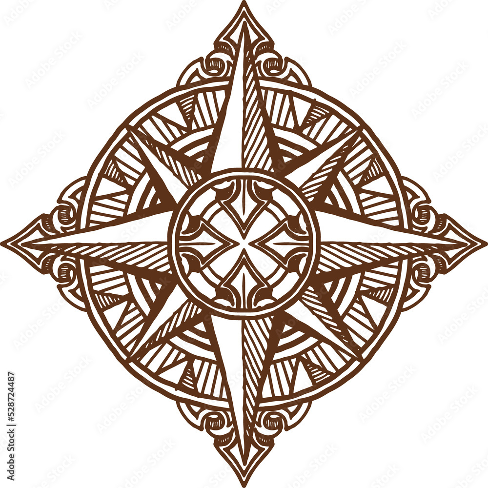 Vintage sea compass. Antique medieval map sign Stock Illustration ...