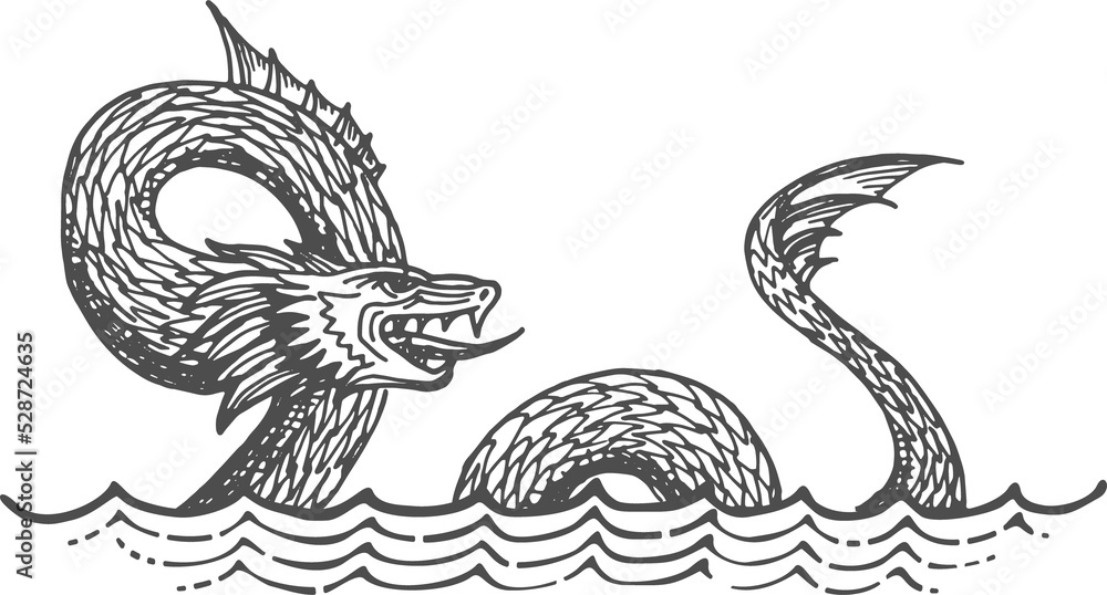 Selma monster, water beast sea serpent dragon wave Stock Illustration ...