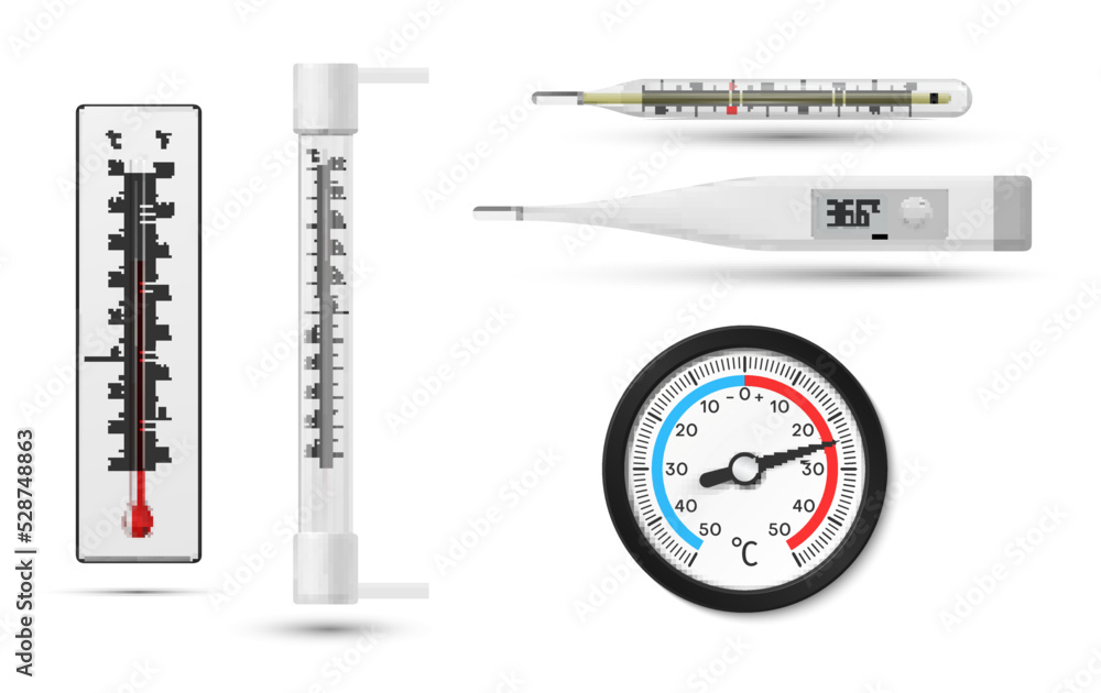 Thermometers set realistic vector illustration. Tools for determining ...
