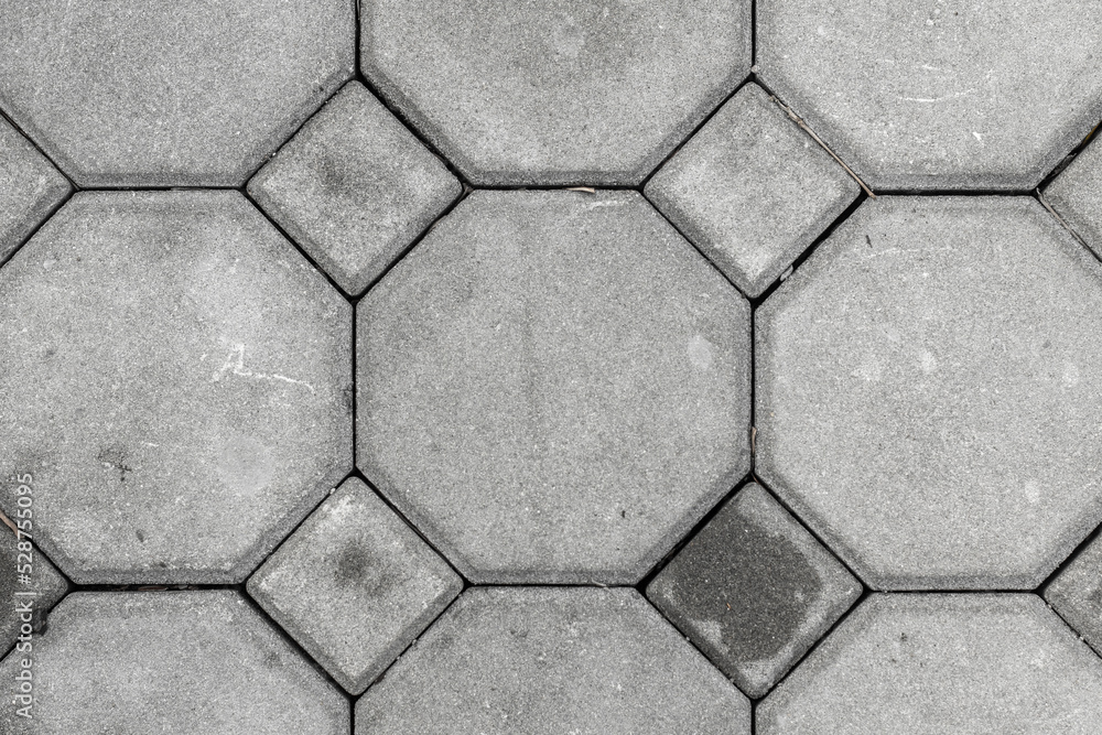 Paved floor. Slab hexagon pavement. Seamless street texture. Paver tile. Decorative cobblestone ...