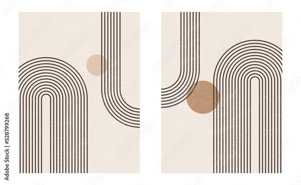 Set of Mid century modern minimalist art print with organic natural shape. Abstract contemporary ...