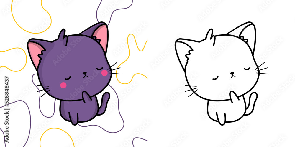 Vector de Stock Cute Clipart Violet Cat Illustration and For Coloring ...