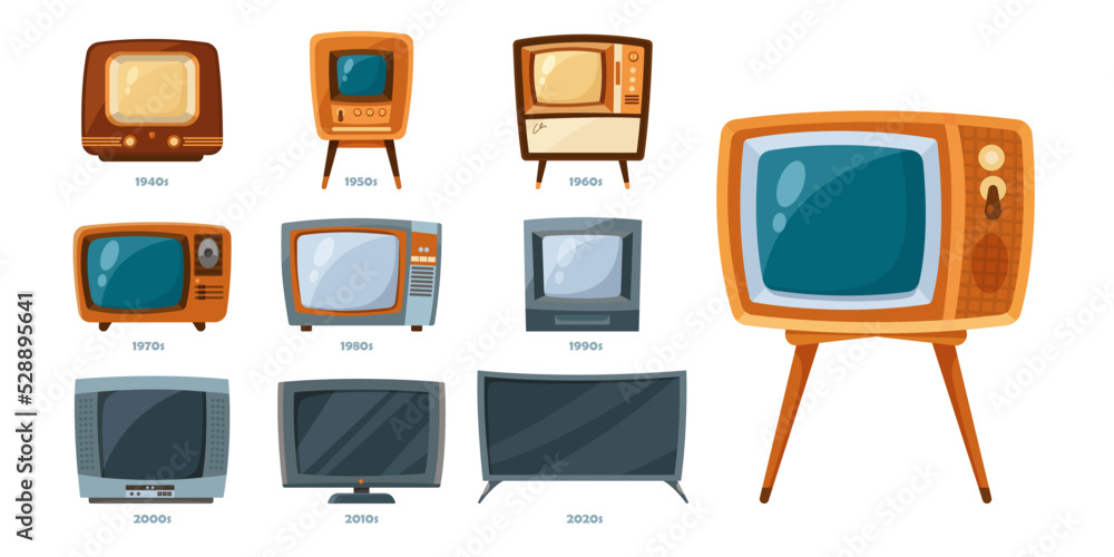Image vectorielle Stock Timeline of TV flat vector illustrations set ...