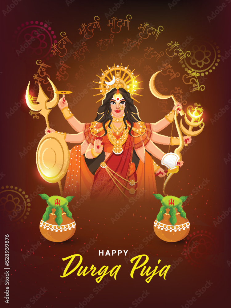 Happy Durga Puja Template Design With Sculpture Of Goddess Durga And ...