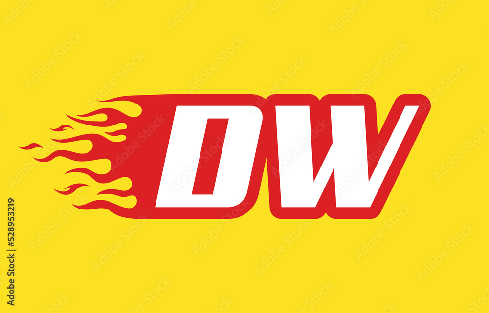 DW or D W fire logo vector design template. Speed flame icon letter for ...