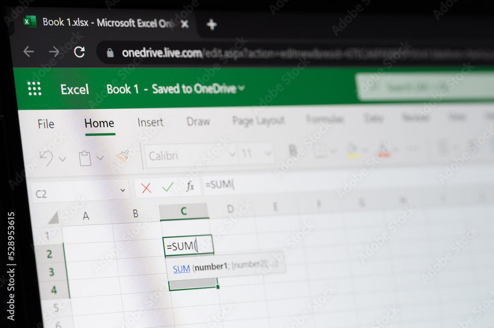 Summing in Microsoft excel app Stock Photo | Adobe Stock