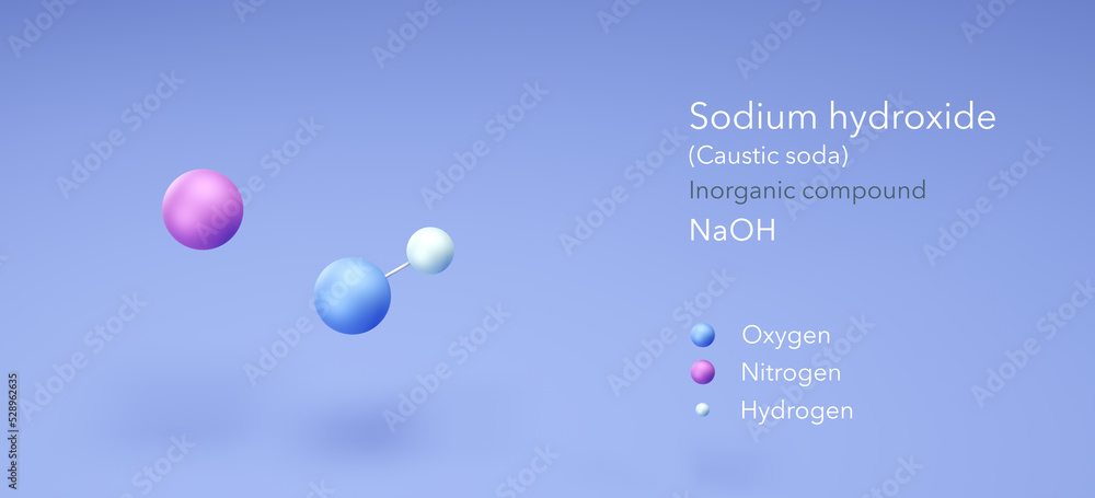 sodium hydroxide, inorganic compound, molecular structures, 3d model ...