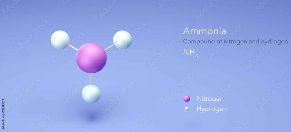 ammonia, compound nitrogen hydrogen, molecular structures, 3d model ...