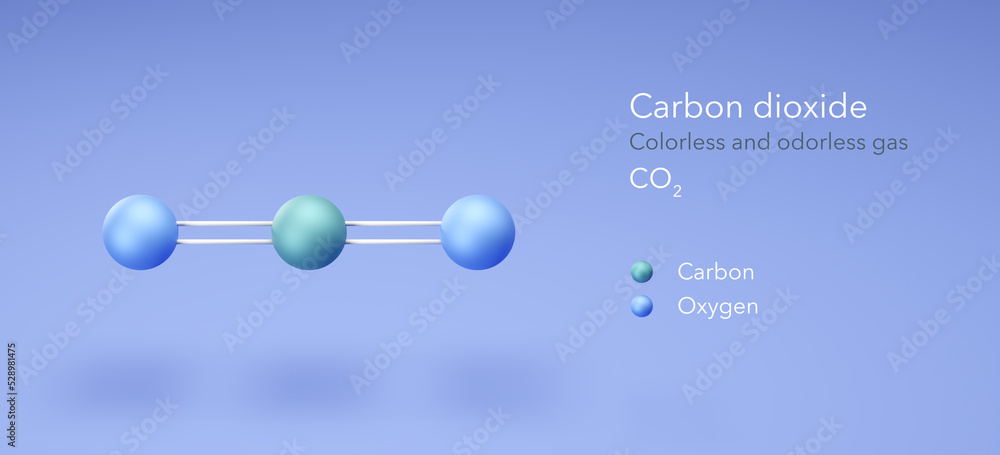 carbon dioxide, colorless gas, molecular structures, 3d model ...