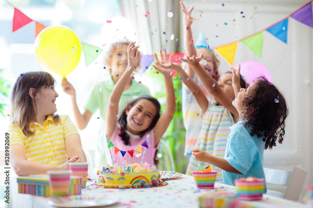 Kids birthday party. Children with cake and gifts Stock Photo | Adobe Stock