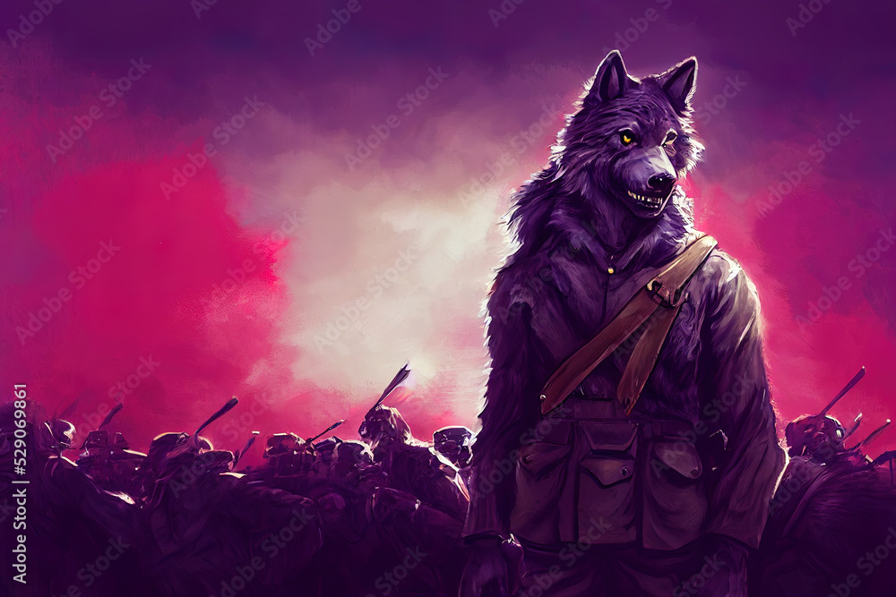 Ilustración de Stock the werewolf wearing ww1 army uniforms, red purple ...