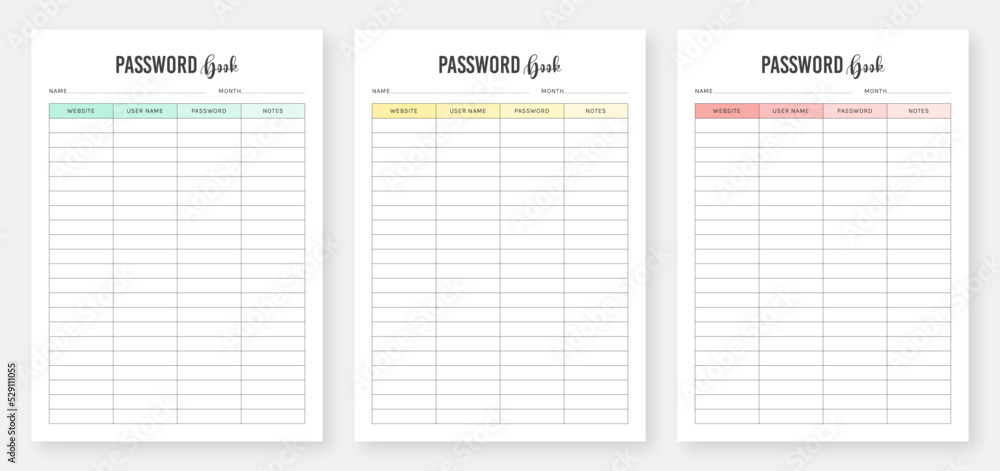 Password Log Book Template. Password Tracker Template. Printable ...