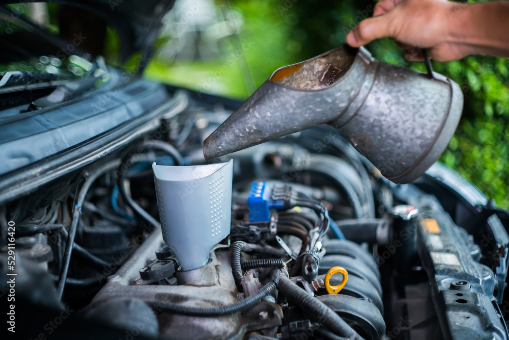 Inspection of the engine and checking the motor oil level, The car is ...