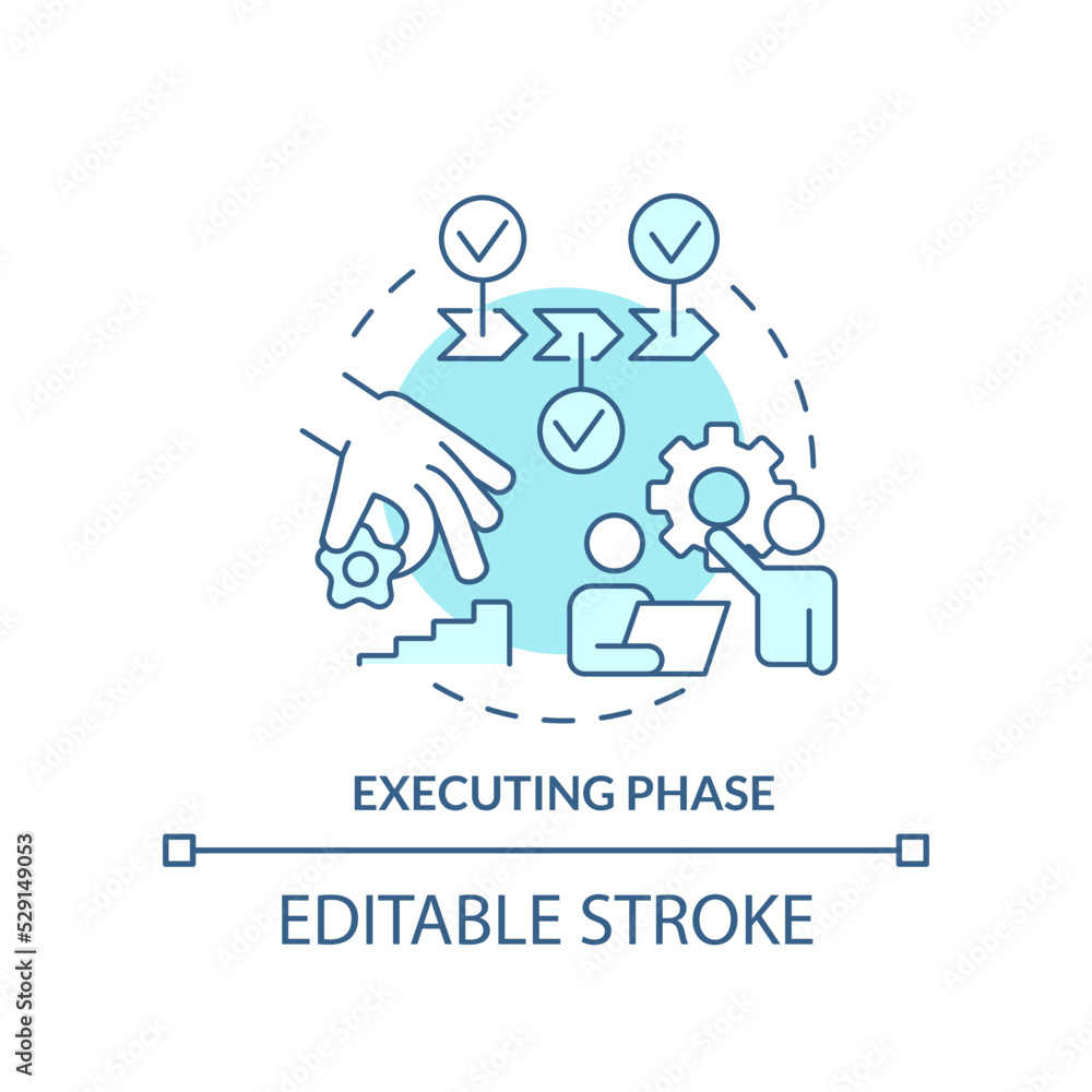 Executing phase turquoise concept icon. Tasks completing. Project ...